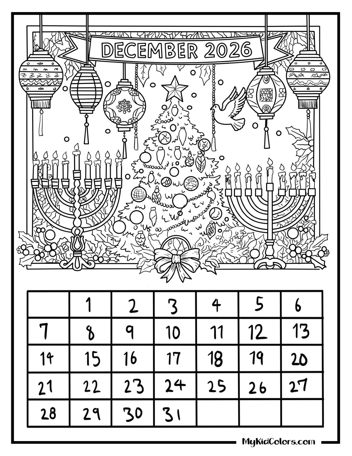 15 Free 2026 Coloring Calendar Set for Kids (Printable PDF)