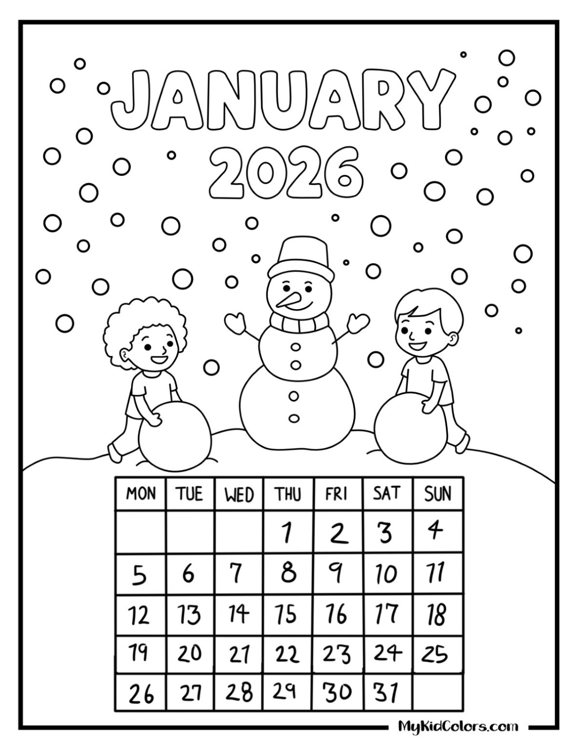 15 Free 2026 Calendar Coloring Pages (PDF Printables)