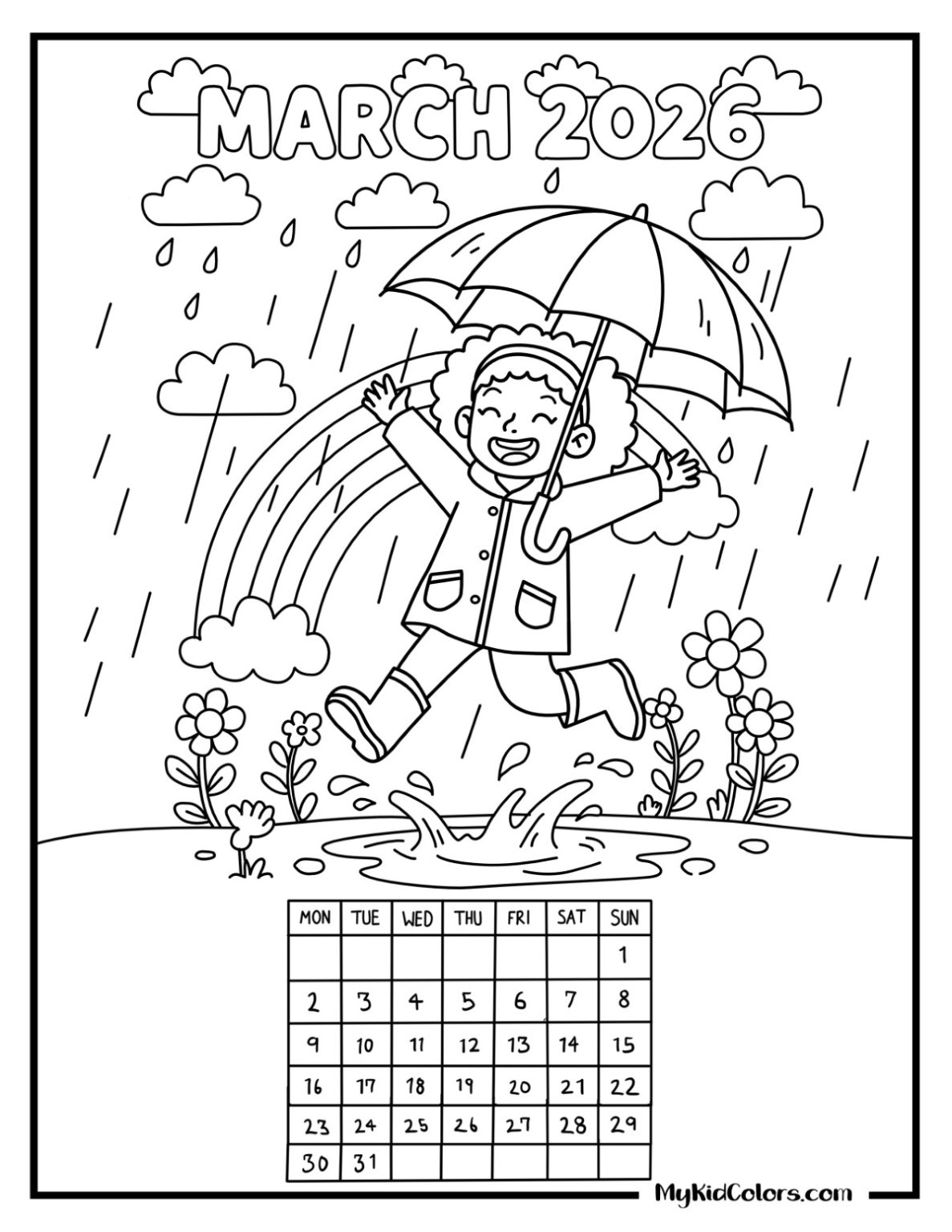 15 Free 2026 Coloring Calendar Set for Kids (Printable PDF)