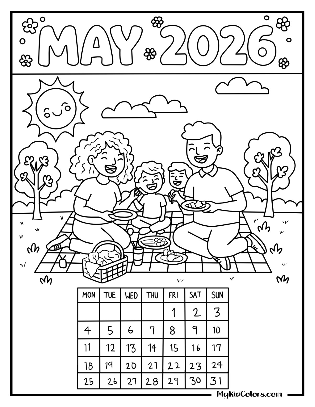 15 Free 2026 Coloring Calendar Set for Kids (Printable PDF)