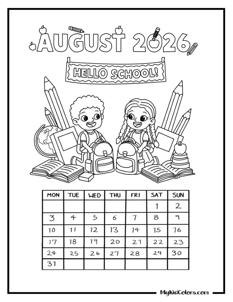 15 Free 2026 Coloring Calendar Set for Kids (Printable PDF)
