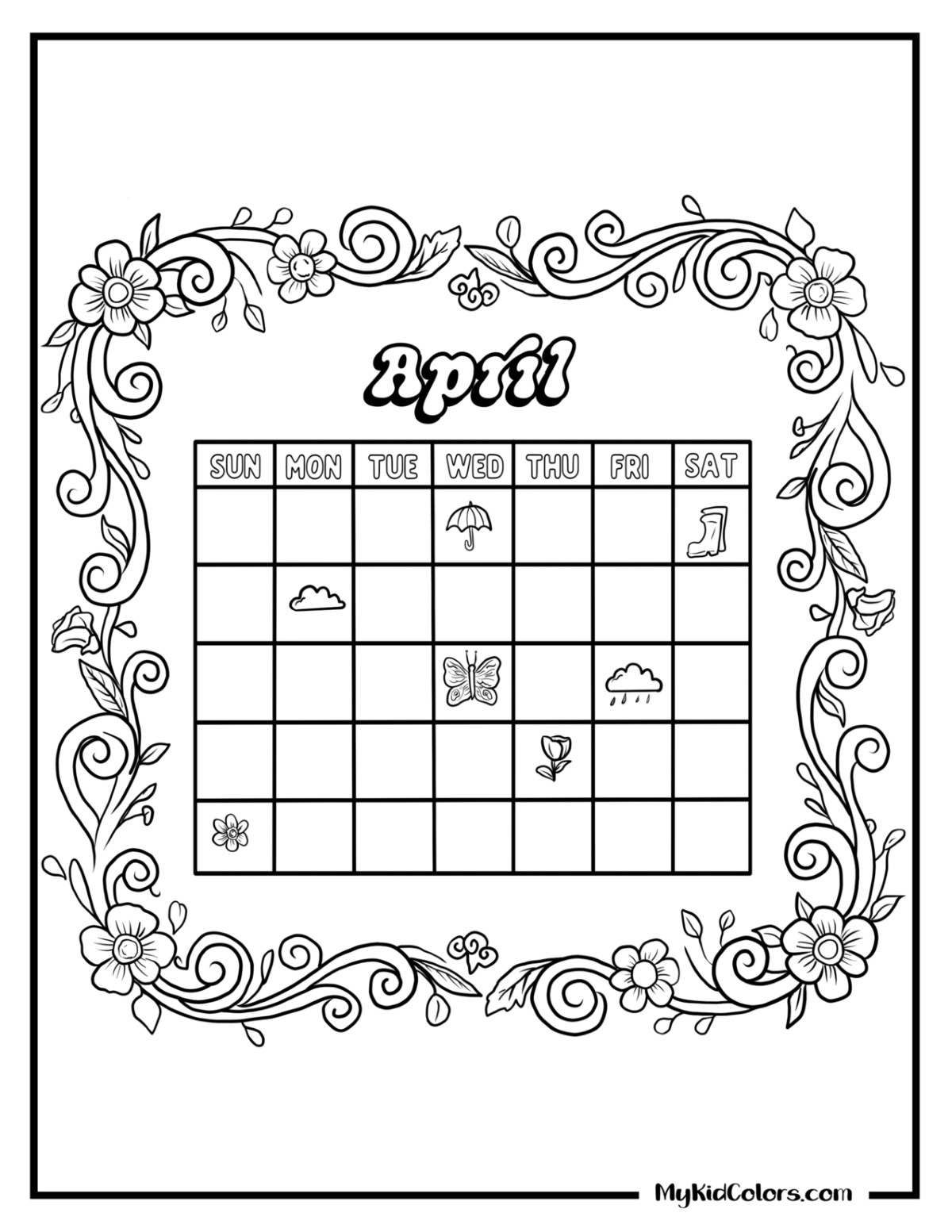 15 Free Hand-Drawn April Coloring Pages (PDF Printables)